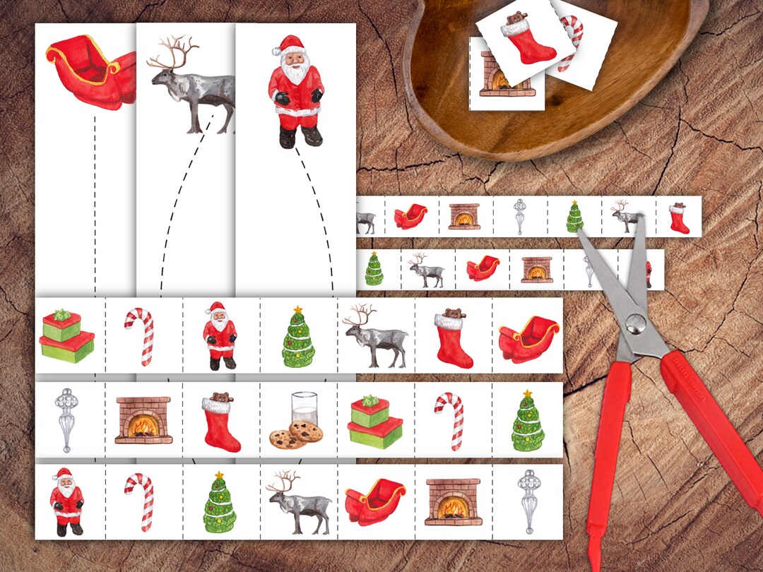 Here Comes Santa Claus Scissor Strips Set, Preschool Scissor Practice ...