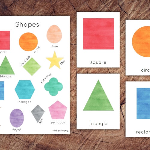 2D Shapes Flashcards 3 Part Flash Cards Geometric Shapes - Etsy
