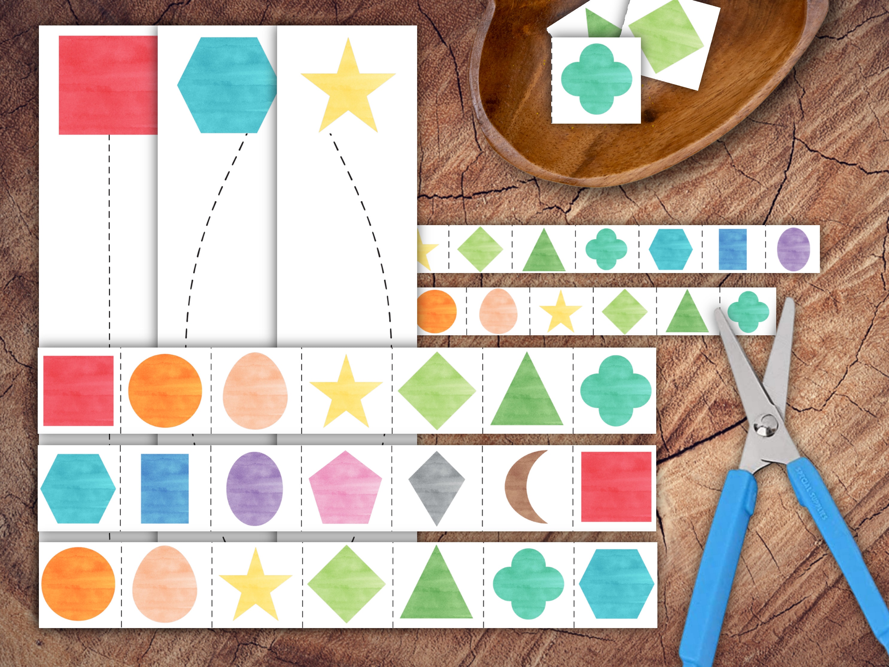 Shapes Scissor Strips Set Preschool Scissor Practice | Etsy