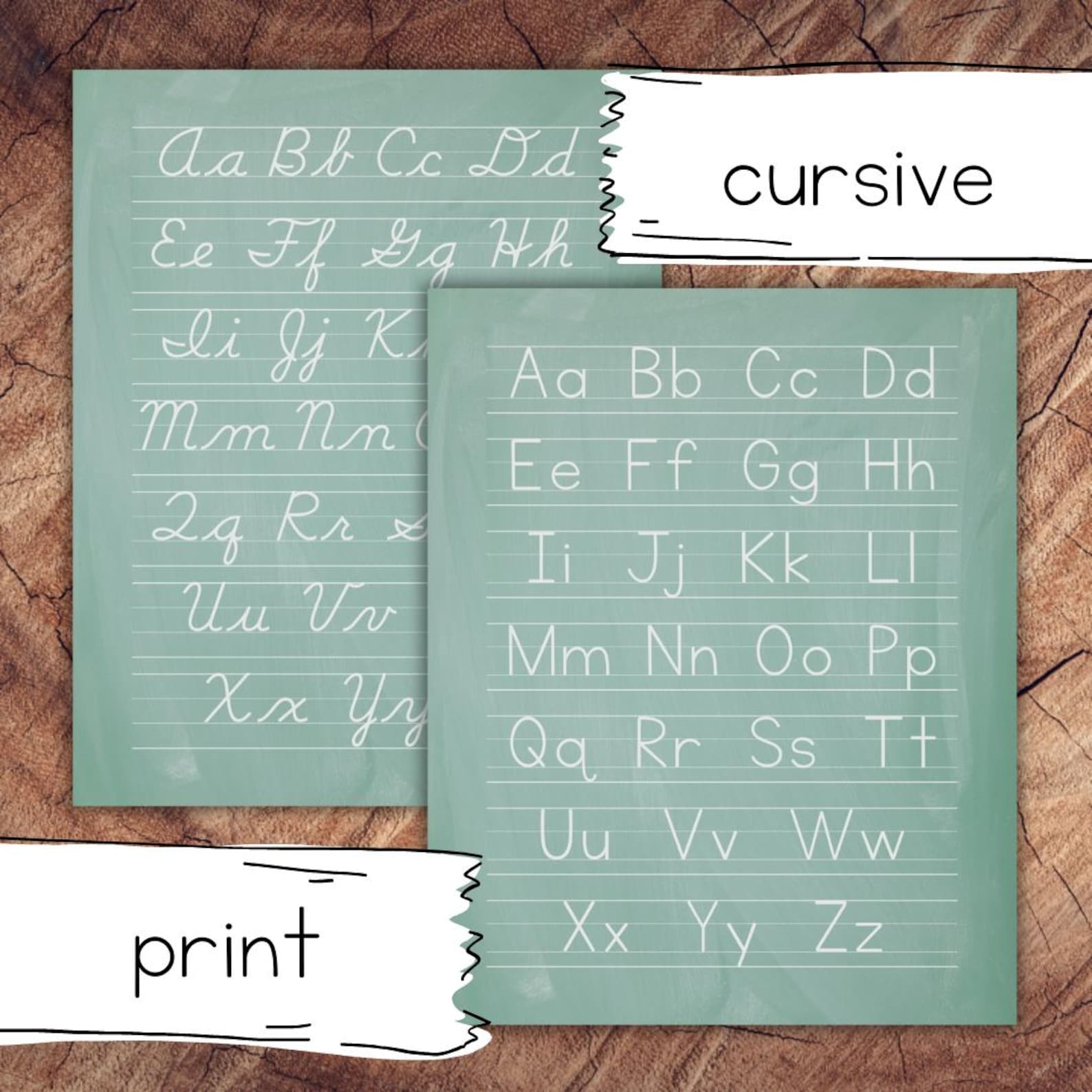 Chalkboard Inspired Alphabet Number Poster Set, Print and Cursive ...