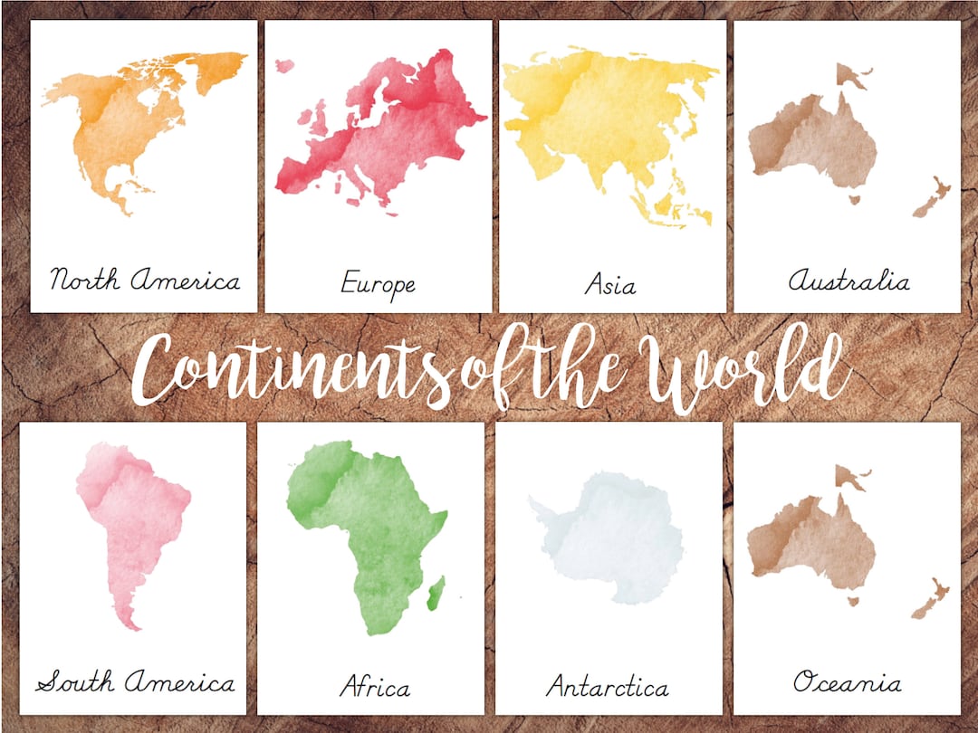 ENGLISH Continents of the World 3-part Card Set, Montessori Preschool ...