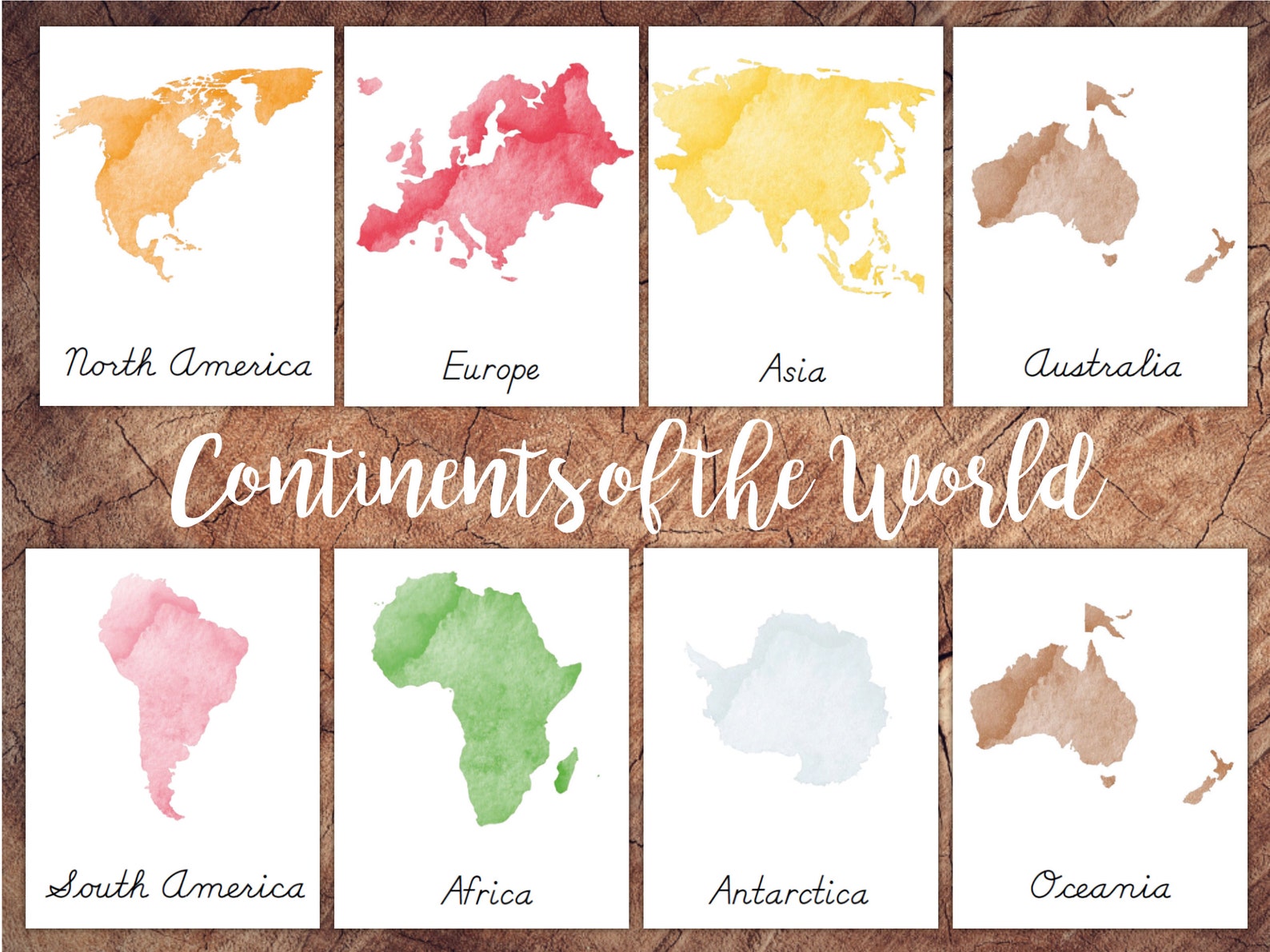 ENGLISH Continents of the World 3-part Card Set, Montessori Preschool ...