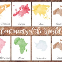 Continents Flashcards | Montessori Continents 3-PART Cards - Etsy