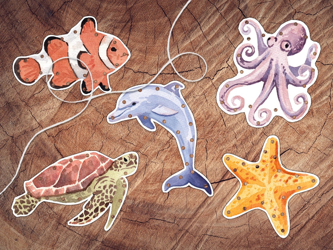 Under the Sea Lacing Card Set, Large Format, Preschool Fine Motor ...