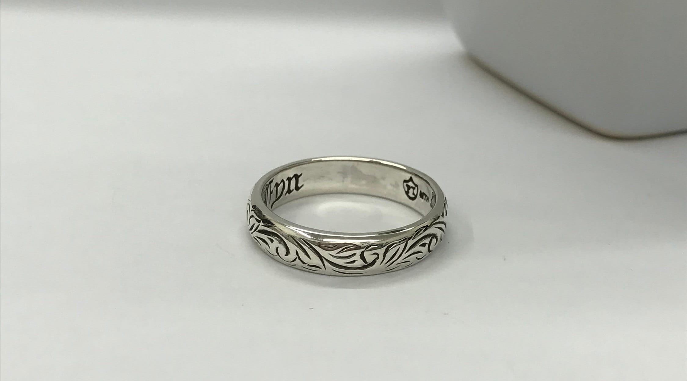Sterling Silver 925 Poesy Ring: Engraved Scroll Wedding Band - Etsy