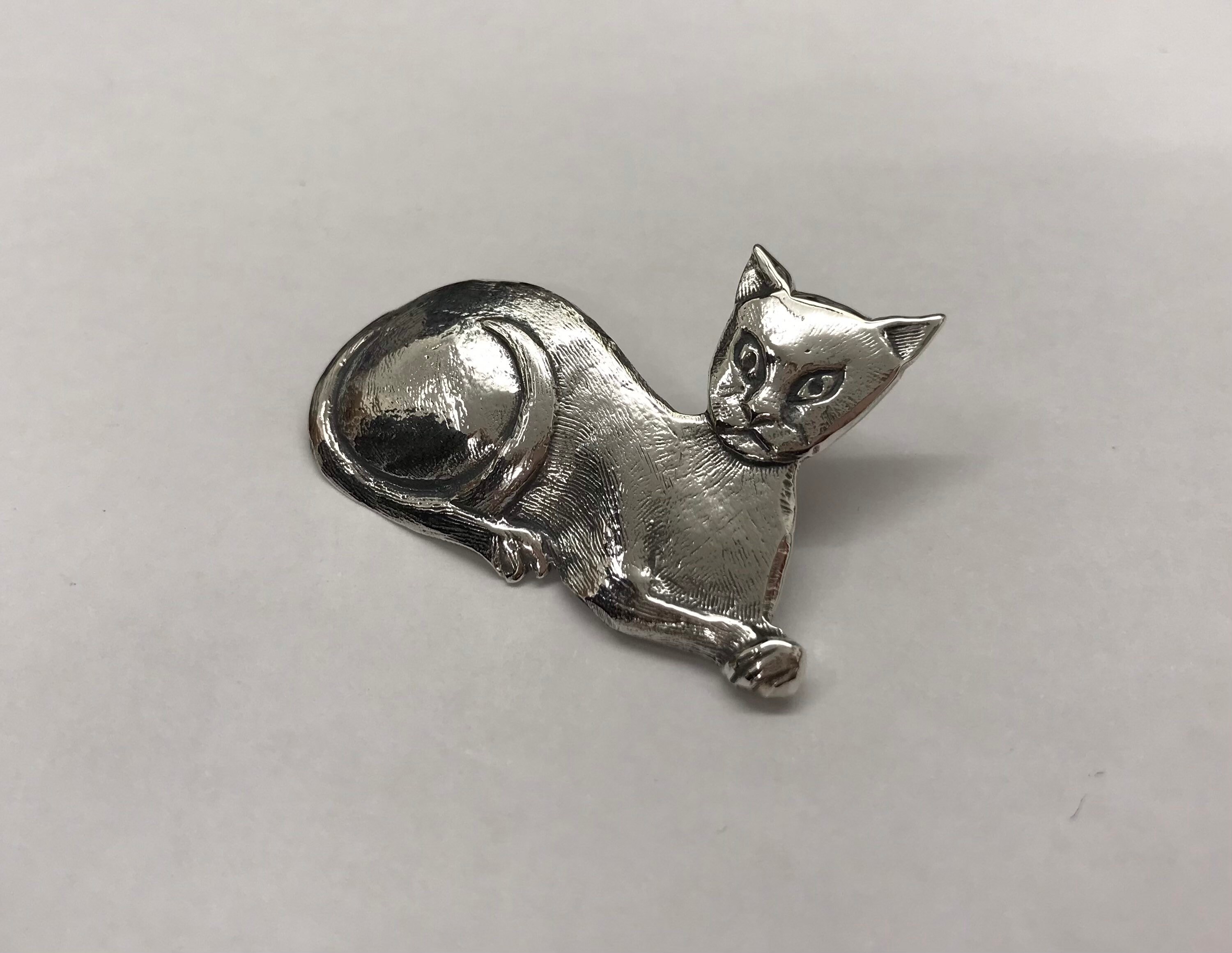 Sterling silver 925 cat brooch silver cat brooch handmade | Etsy