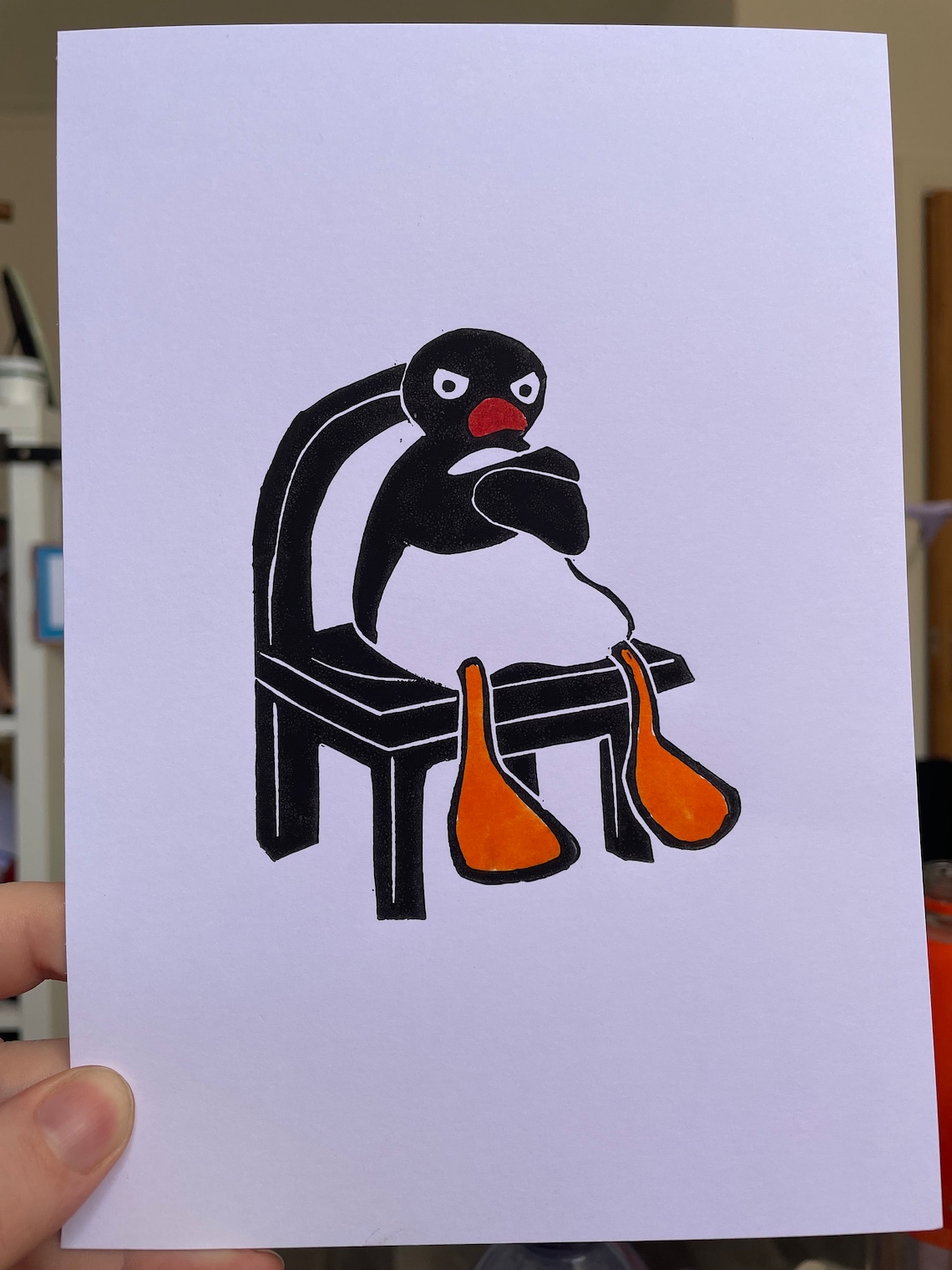 Angry Pingu Meme Lino Print - Etsy UK