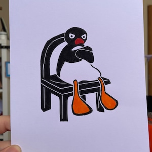 Angry Pingu Meme Lino Print - Etsy UK