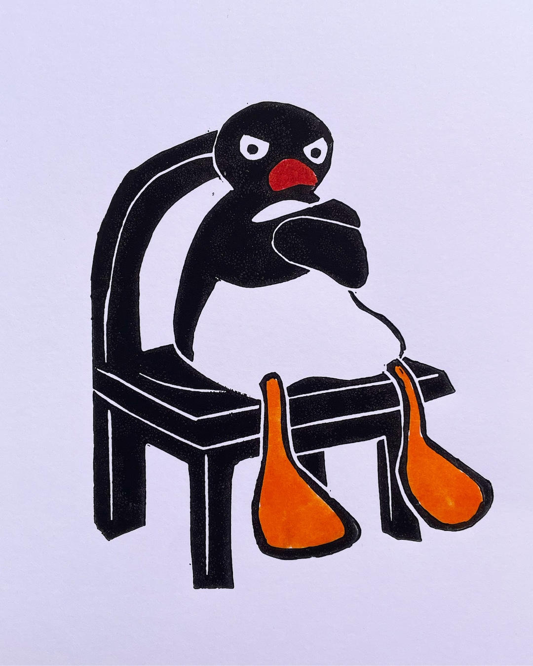 Angry Pingu Meme Lino Print - Etsy UK