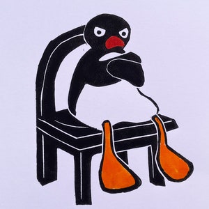 Angry Pingu Meme Lino Print - Etsy UK