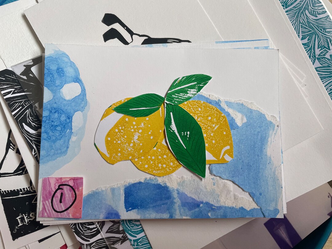 MINI: Lemon Bubble Lino Print Collage - Etsy