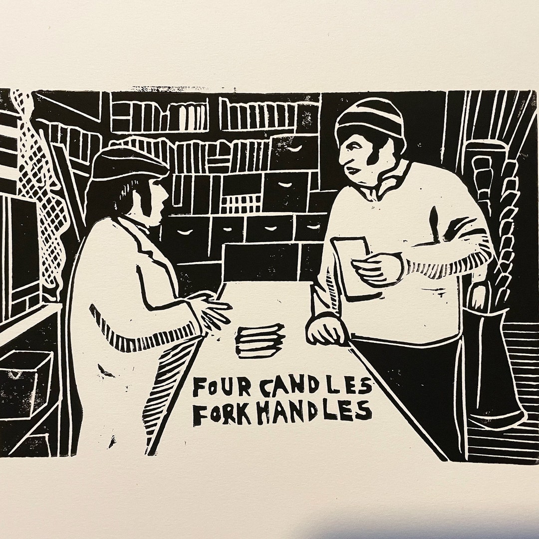 The Two Ronnies Fork Handles / Four Candles Sketch Lino Print - Etsy UK