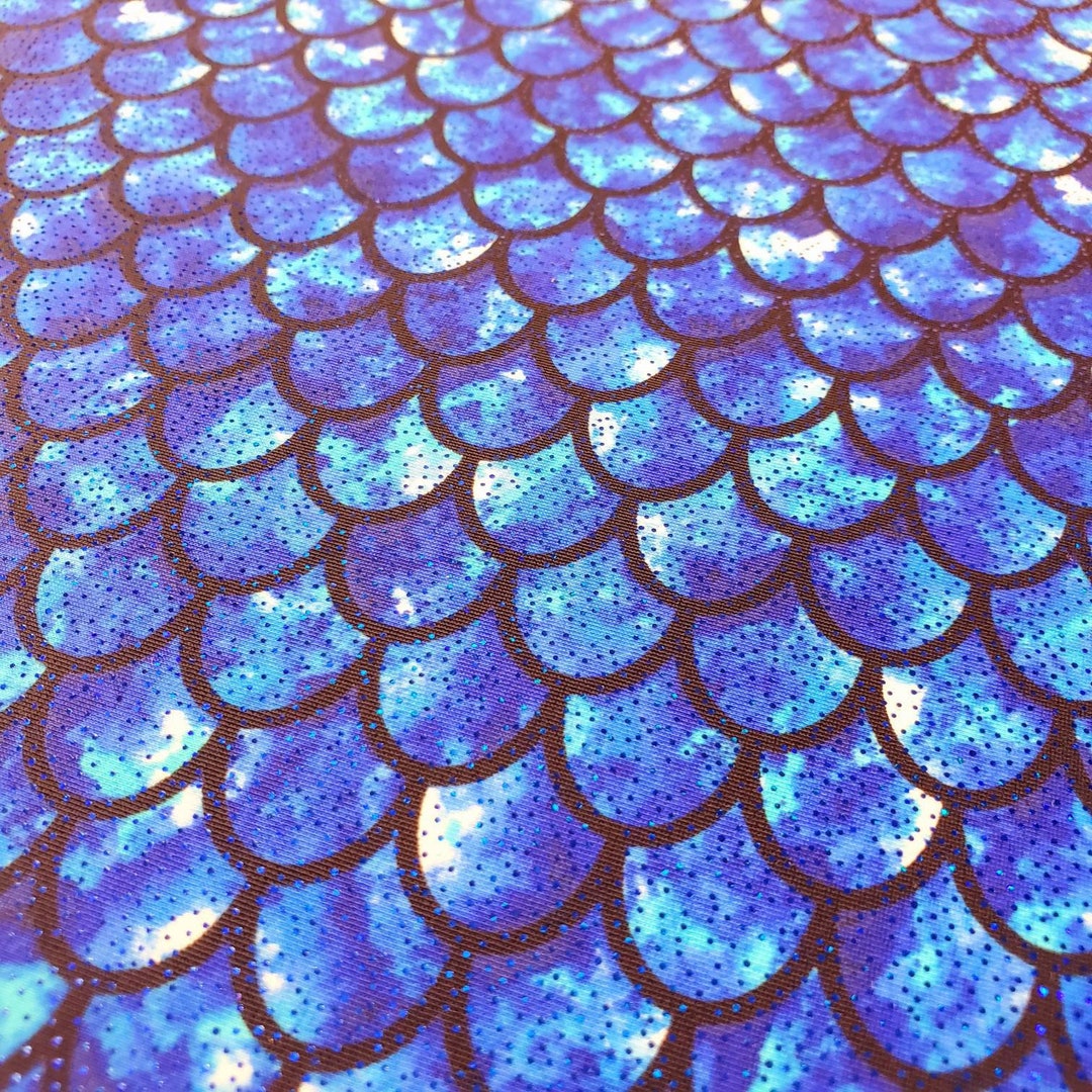 Blue Mermaid Scallop Royal W/blue Foil, 4-way Stretch Fabric Nylon ...