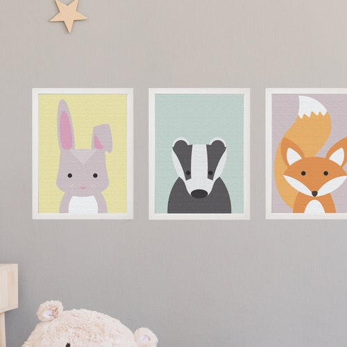NURSERY Set of 5 FOREST Animals Gallery Wall Art Prints Yellow - Etsy