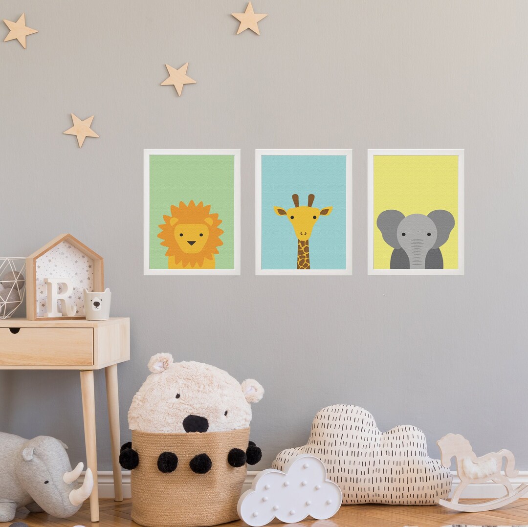 Set of 3 White Framed Nursery Wall Art Prints | Cute Safari Animals ...