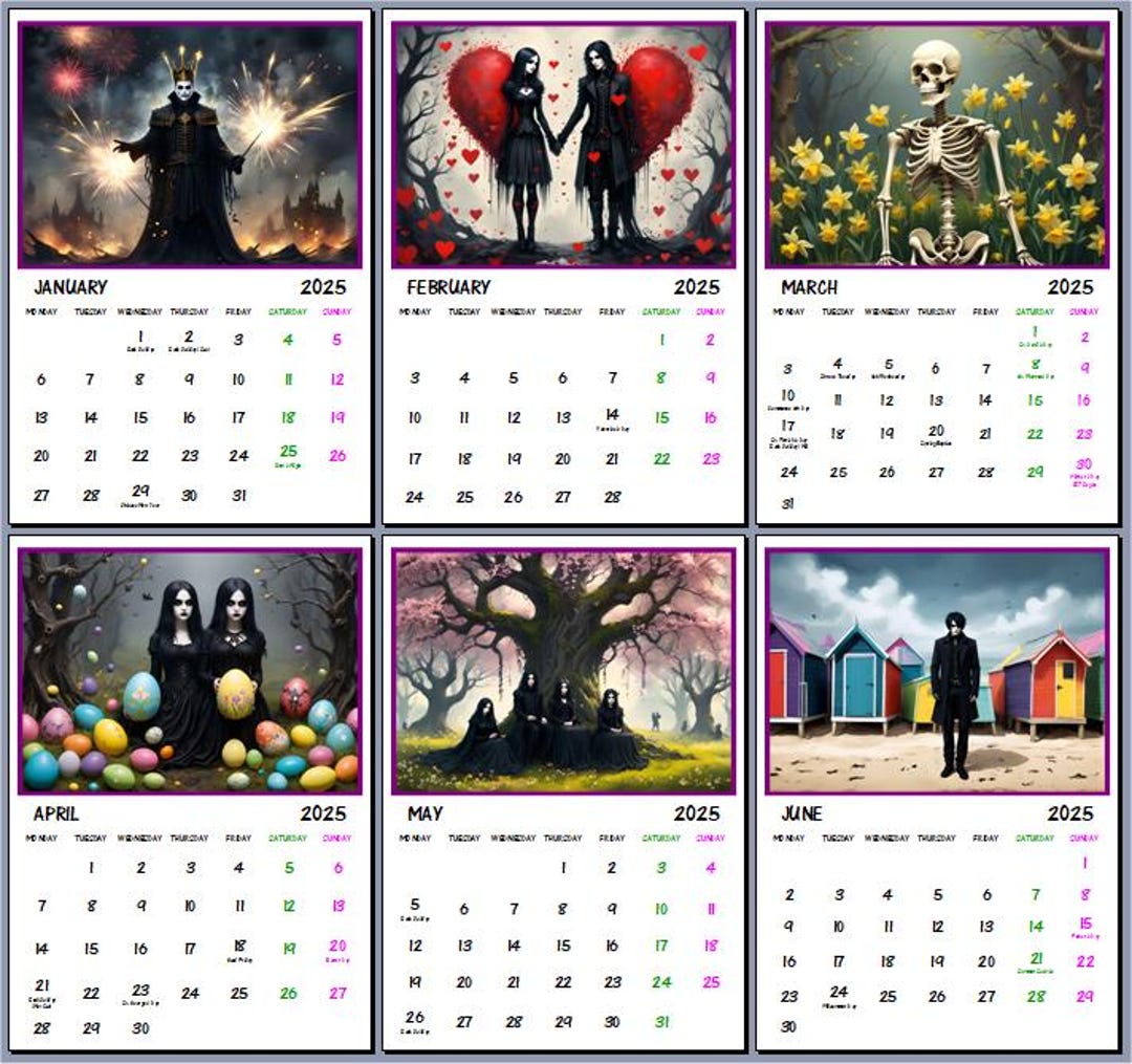 2025 Goth Calendar A4 Size - Etsy