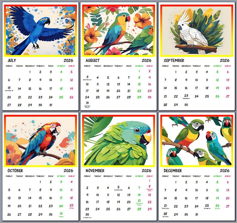 Parrot Wall Calendar 2026, A4 Size - Etsy UK