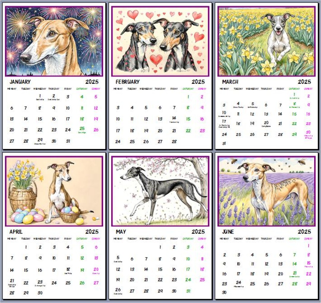 2025 Greyhound Calendar A4 Size - Etsy