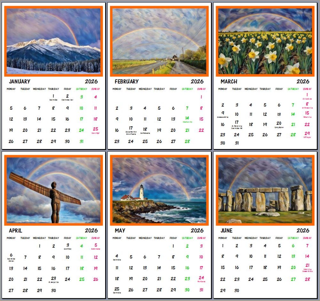 Arty Rainbows 2026 Wall Calendar A4 Size - Etsy