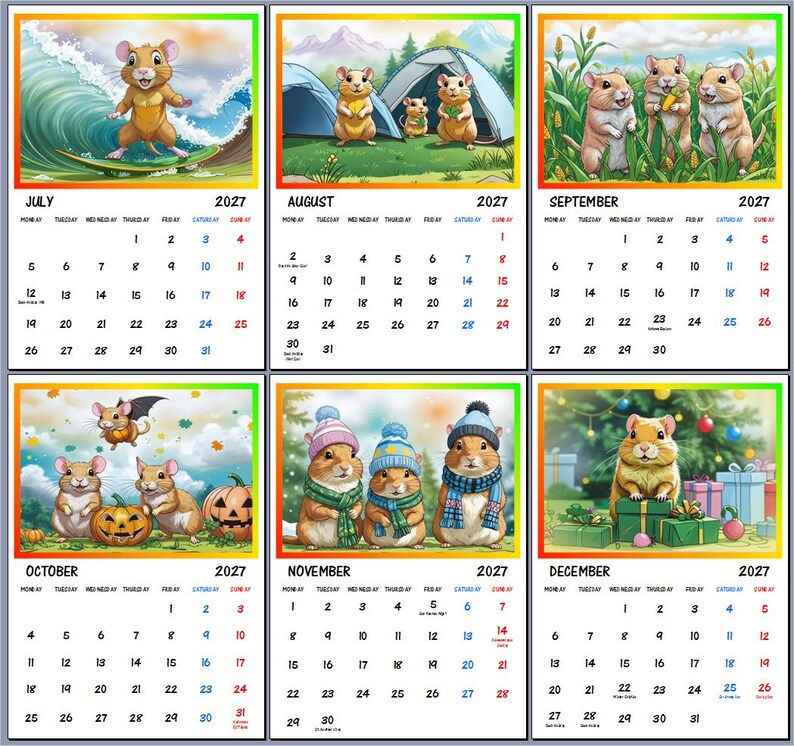 Fun Gerbils 2027 A4 Wall Calendar - Etsy UK