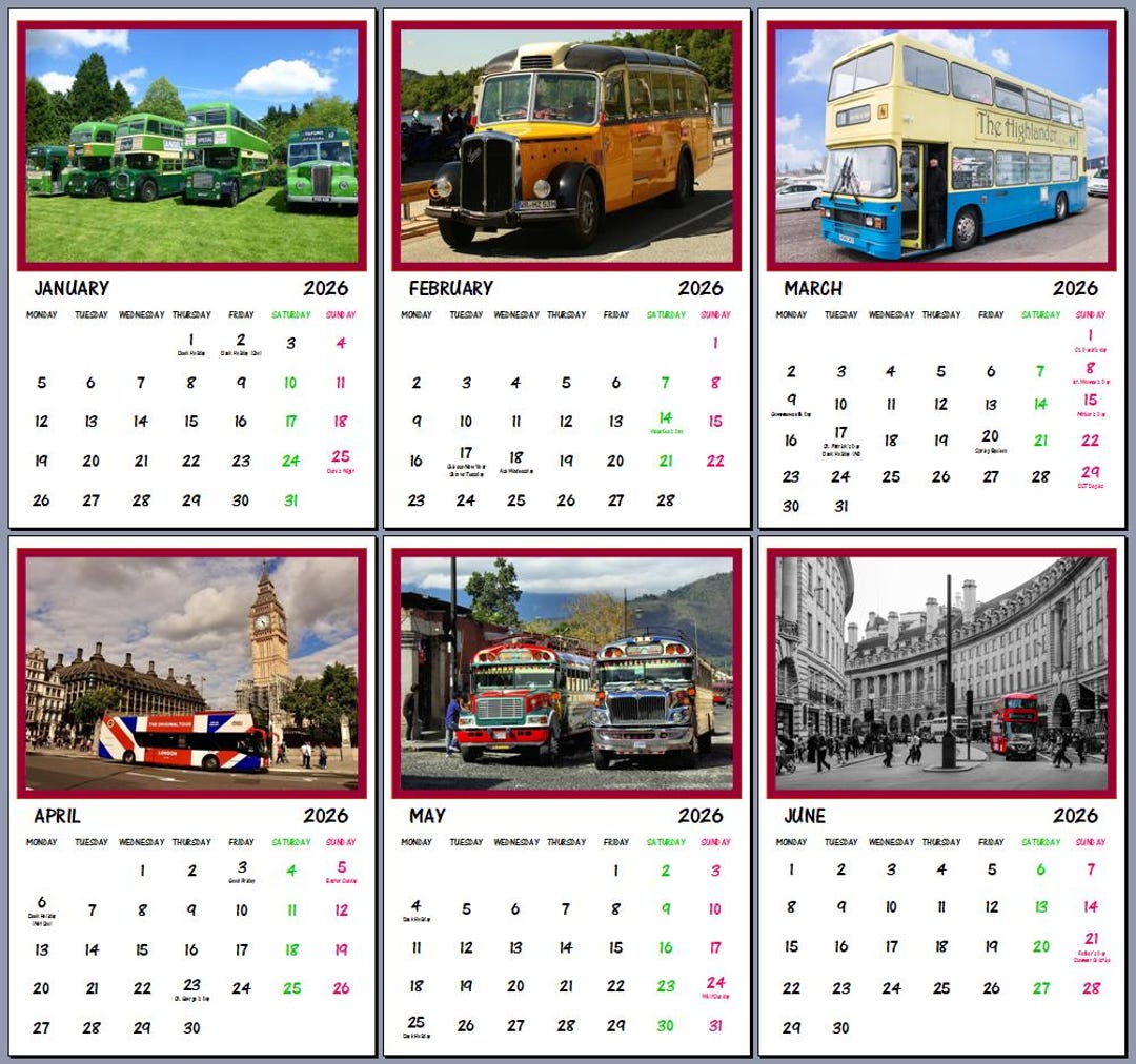 2026 Buses Wall Calendar: A4 Matt Card - Gift for Bus Lovers - Etsy UK