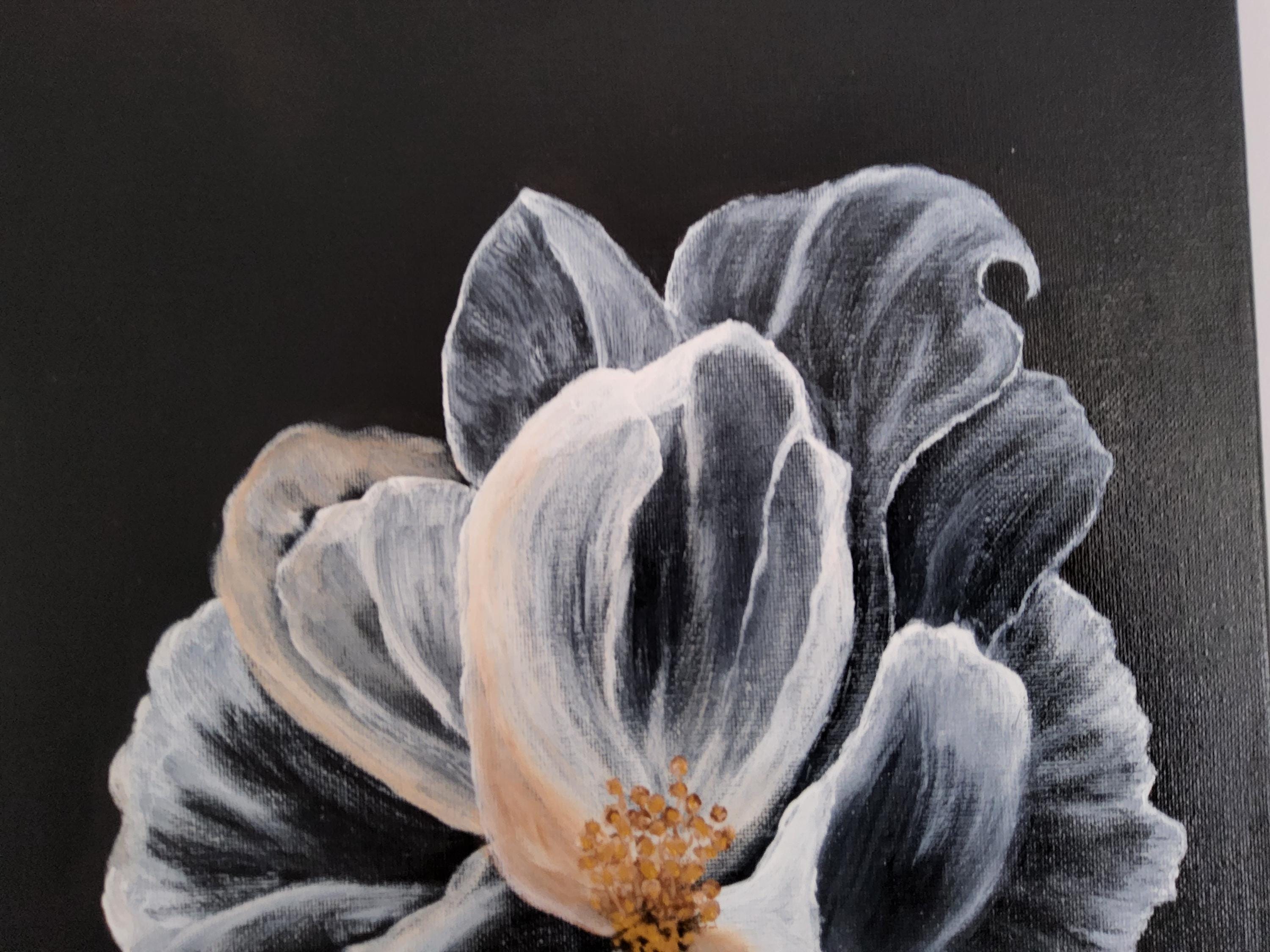 Transparent Flower Painting, Original Acrylic Wall Art, Blue, Cream ...