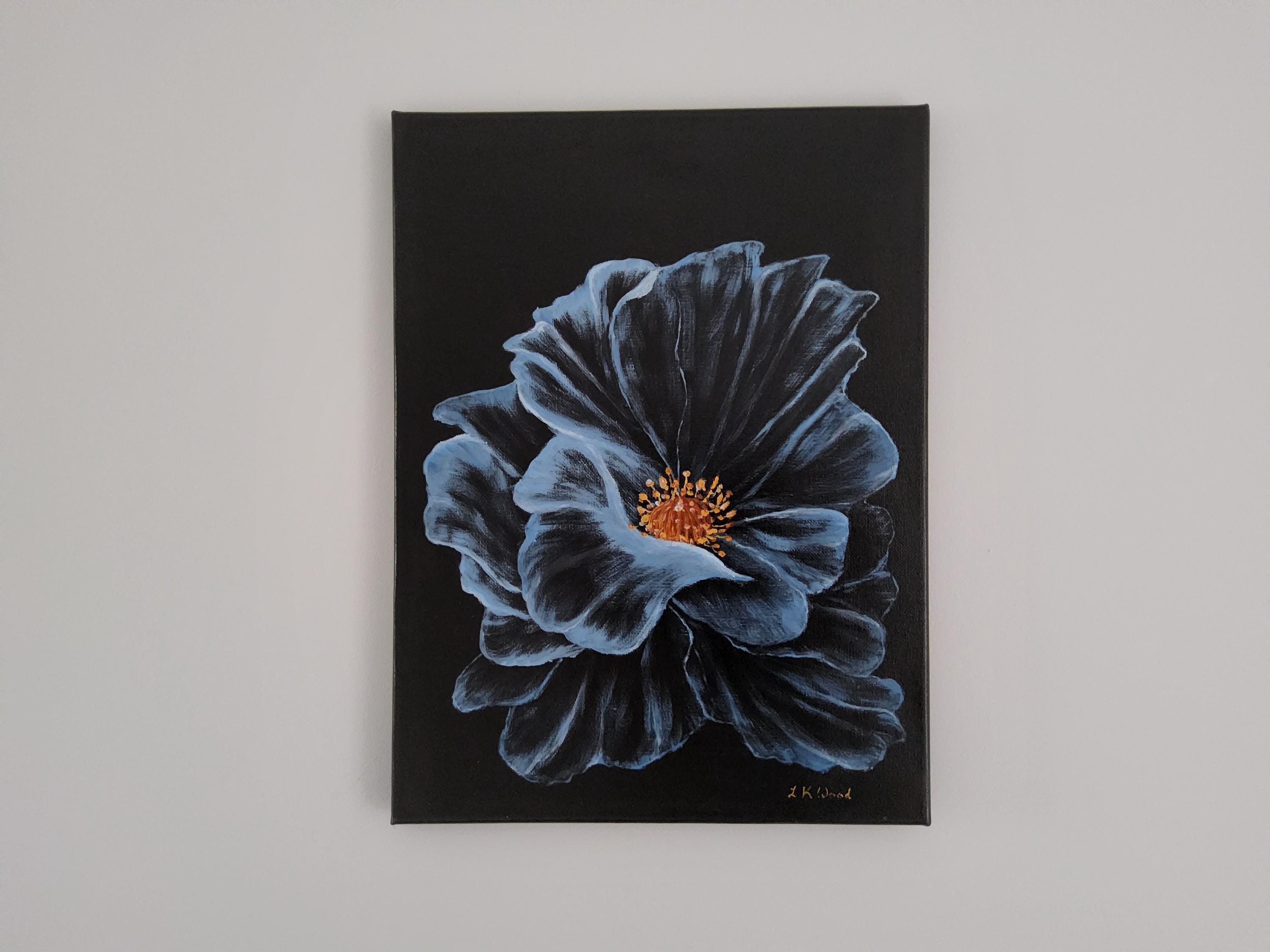 Transparent Flower Painting, Original Acrylic Wall Art, Blue, Cream ...