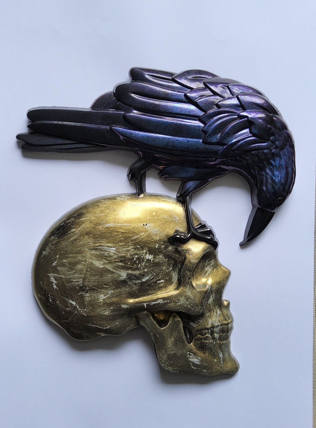 Crow or Raven on Skull Resin Wall Art - Etsy