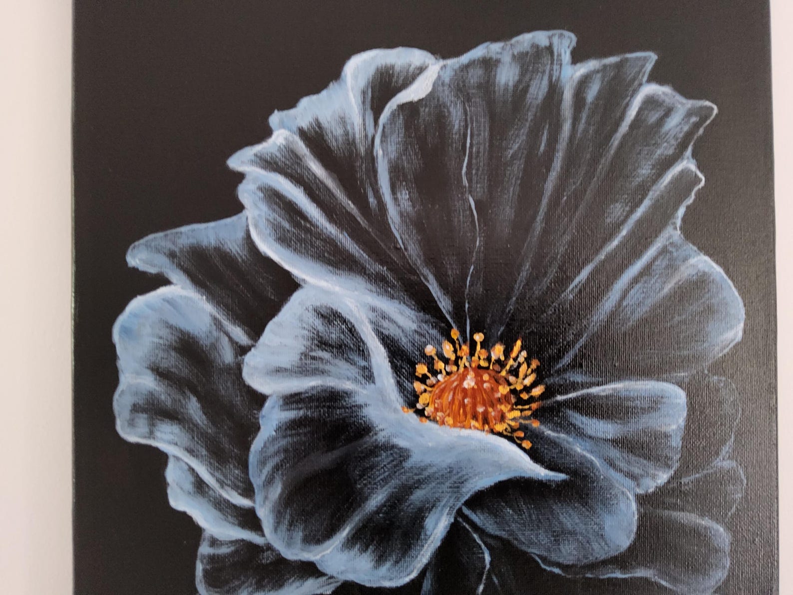 Transparent Flower Painting, Original Acrylic Wall Art, Blue, Cream ...