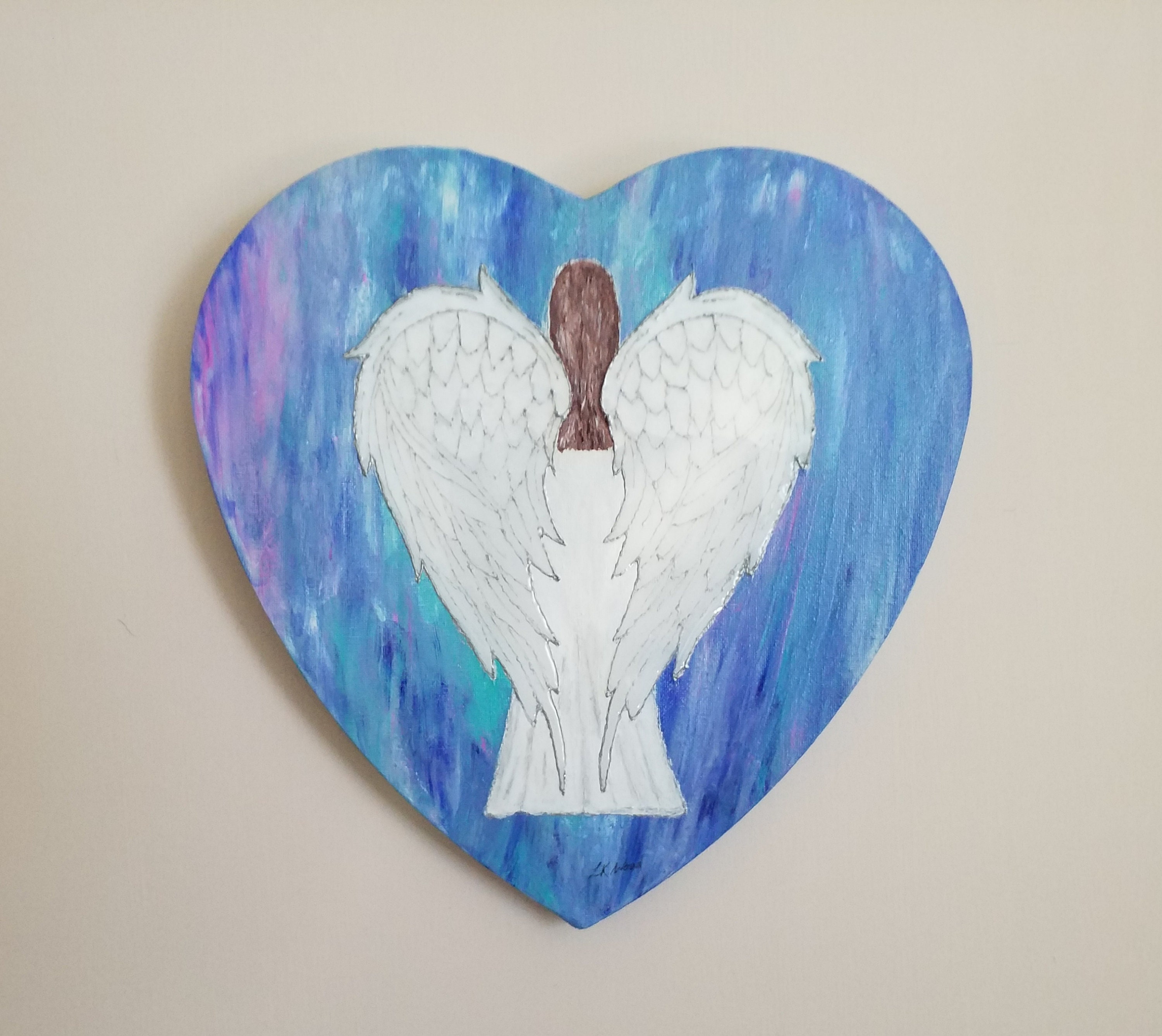 Angel Painting on a Heart Shaped Canvas, Original Wall Art - Etsy