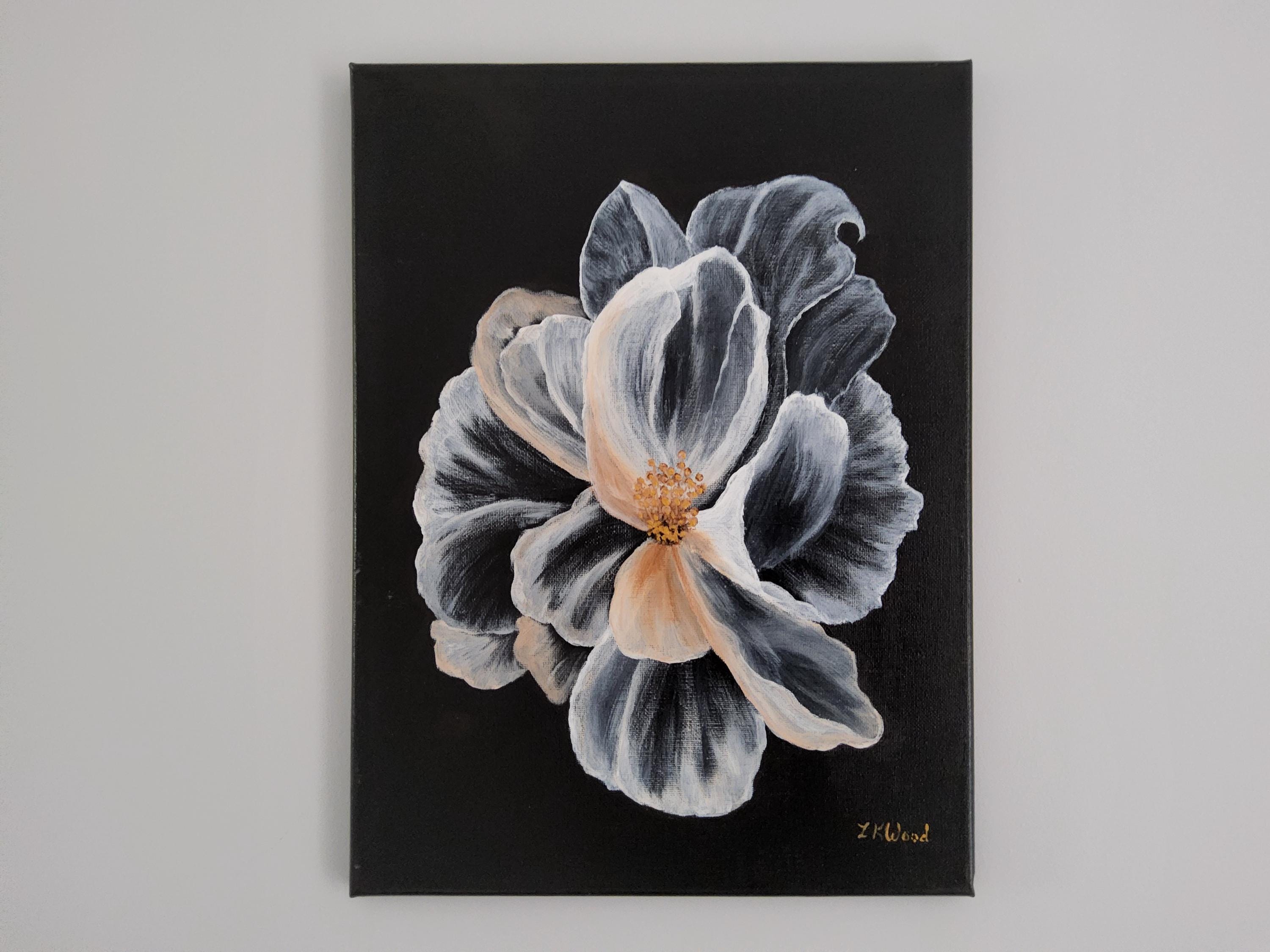 Transparent Flower Painting, Original Acrylic Wall Art, Blue, Cream ...