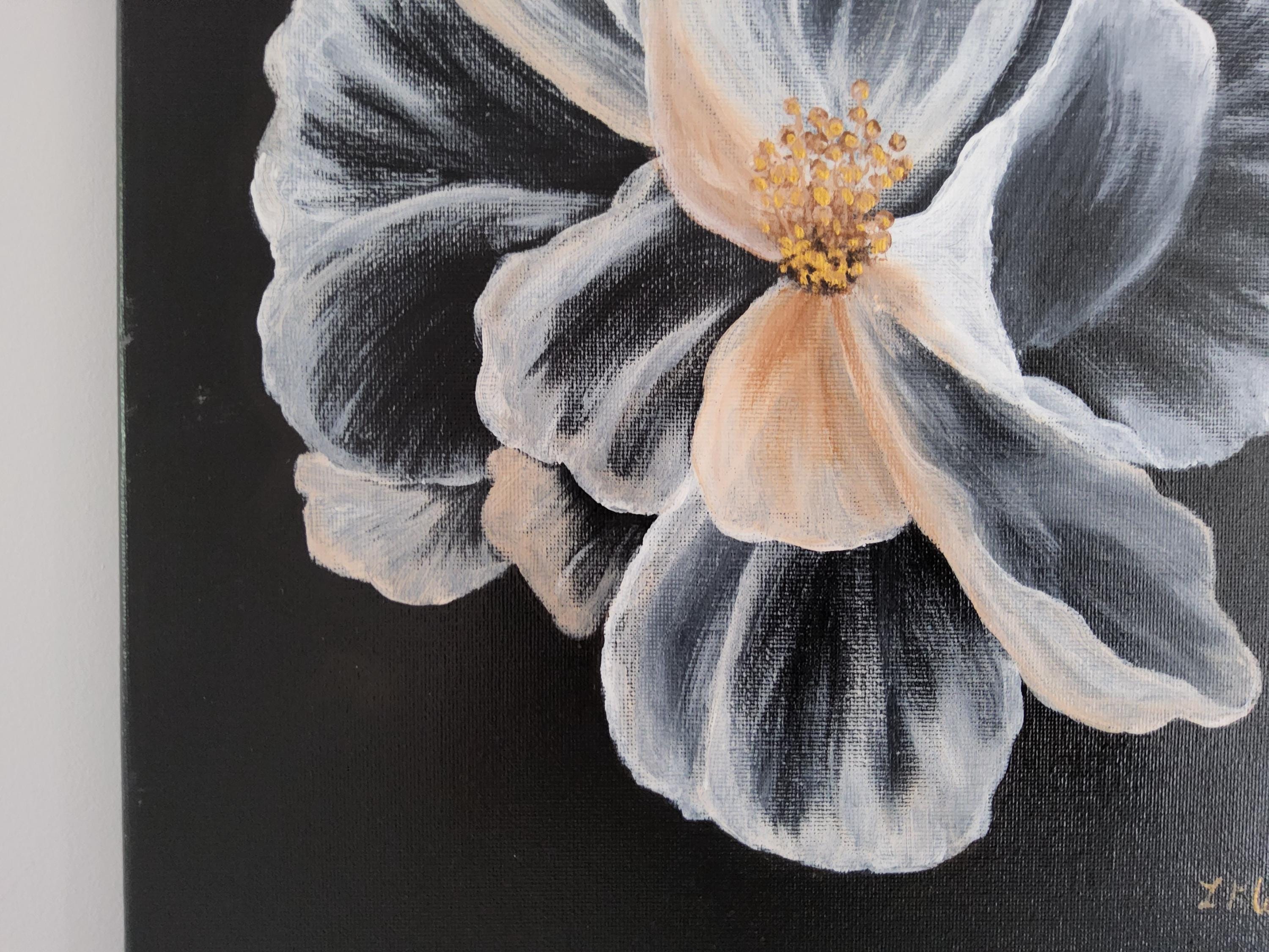 Transparent Flower Painting, Original Acrylic Wall Art, Blue, Cream ...