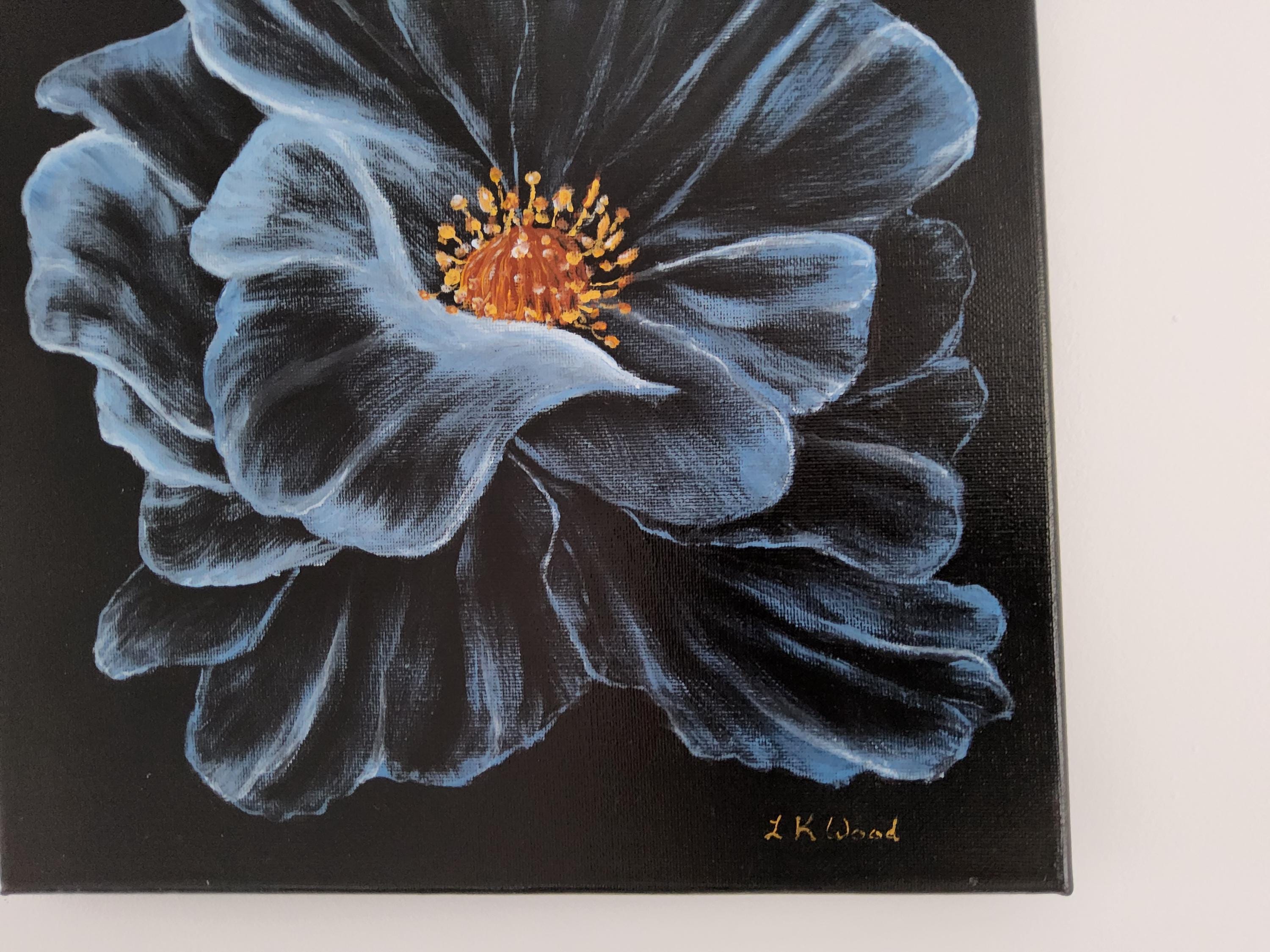 Transparent Flower Painting, Original Acrylic Wall Art, Blue, Cream ...