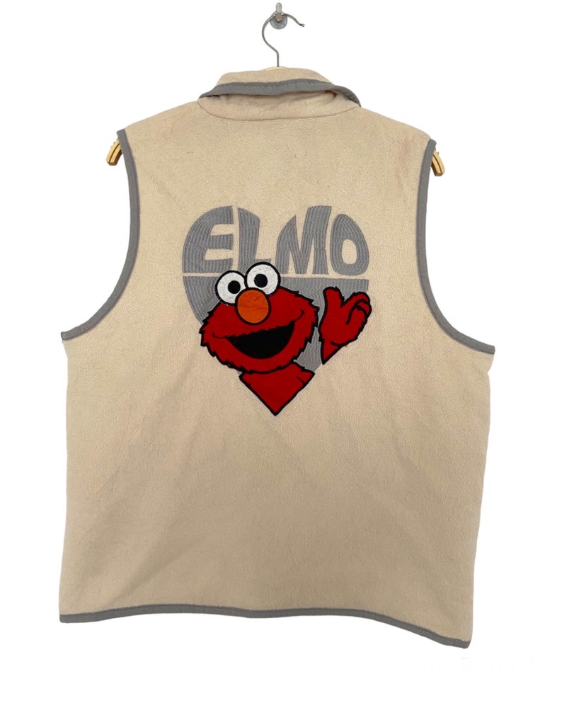 Vintage Sesame Street Elmo Big Logo Image Cartoon Fleece Vest ...