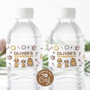 Editable Water Bottle Labels | Robot, Gear up Bolt on Over, Calling All ...
