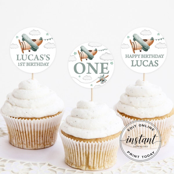 Airplane Cupcake Toppers Printable - Etsy