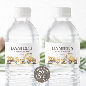 Editable Water Bottle Label Template Construction, Dump Truck Printable ...