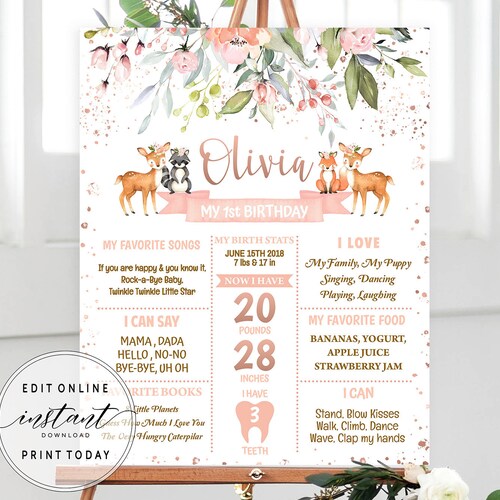 Editable Boho Woodland Birthday Milestone Sign Template - Etsy