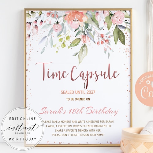 Editable Time Capsule Sign Printable First Birthday Time - Etsy