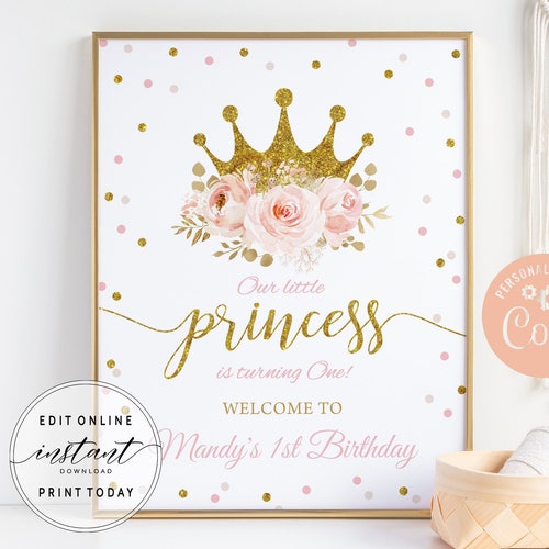 Princess Welcome Sign Editable Princess Birthday Party - Etsy