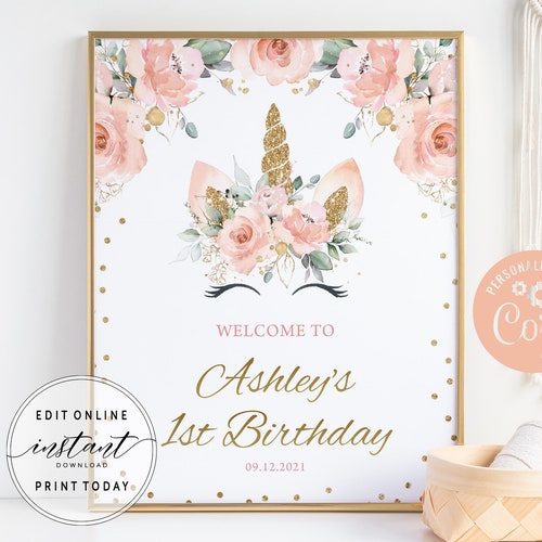 Editable Unicorn Welcome Sign Unicorn Party Unicorn - Etsy