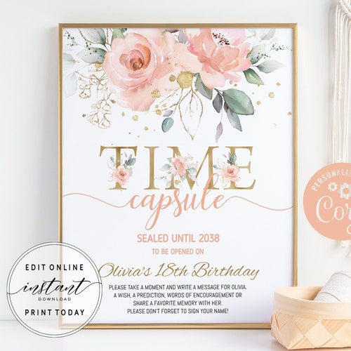 Editable Time Capsule Sign Printable First Birthday Time - Etsy