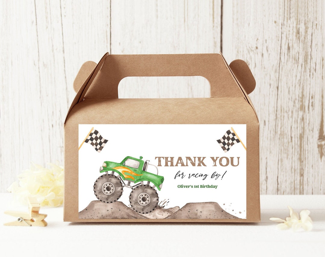 Gable Box Label, Gable Gift Box Sticker Monster Truck, Start Your ...