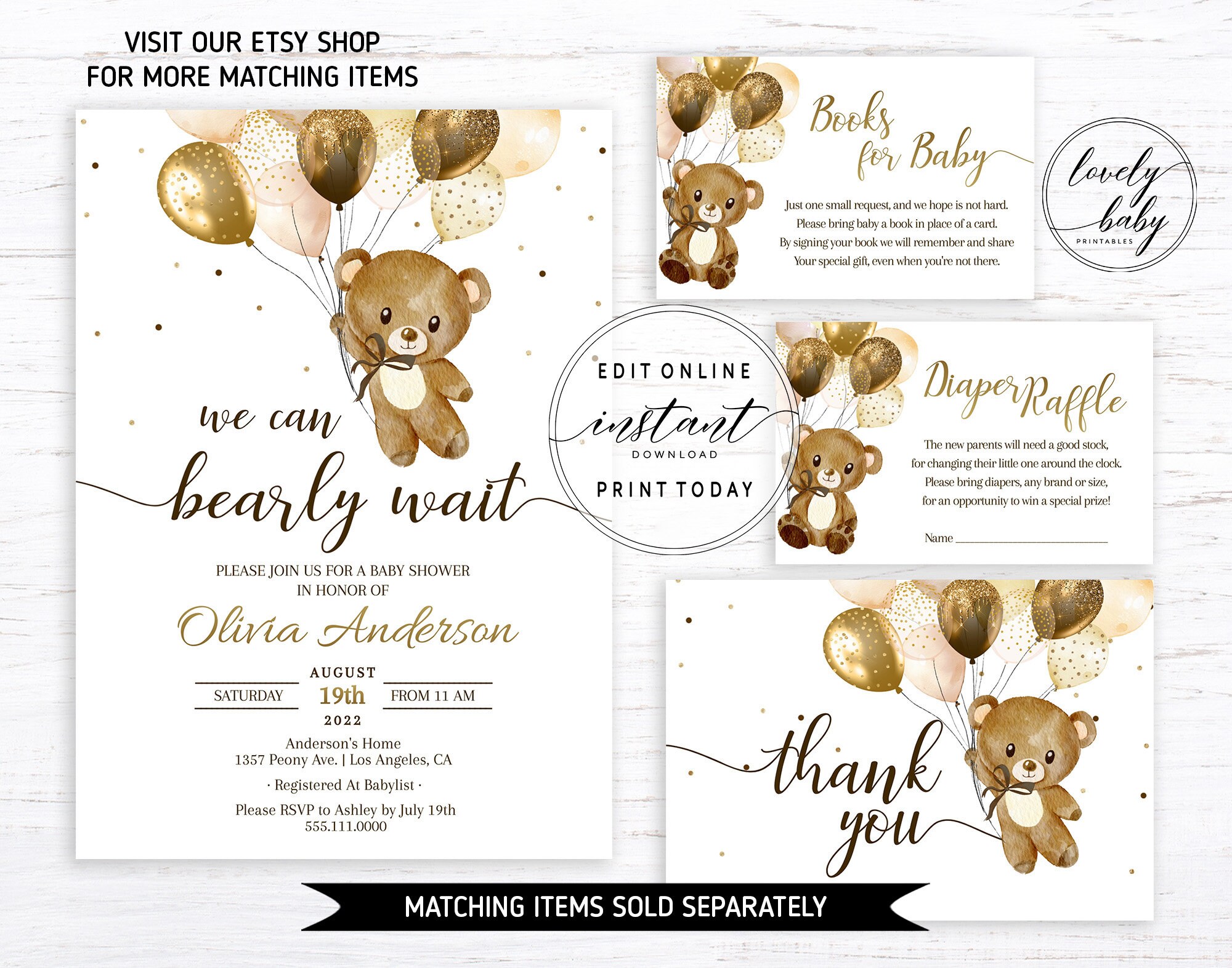 Teddy Bear Baby Shower Games Set Printable Games Bundle Gold - Etsy