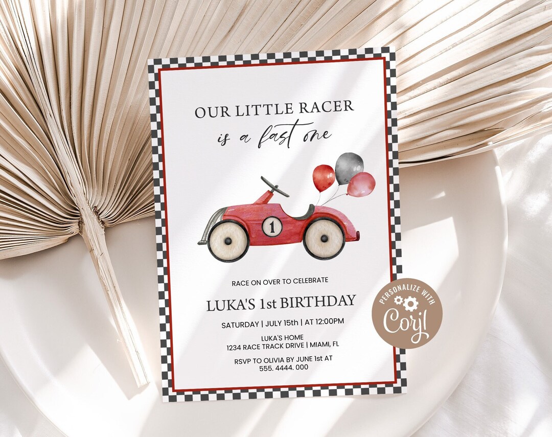 Fast One First Birthday Invitation Boys Race Car 1st Birthday Party ...