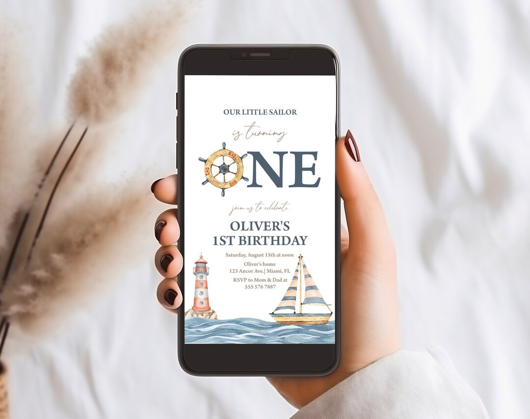 Nautical First Birthday Invitation, Evite | Sailboat, Our Little Sailor ...