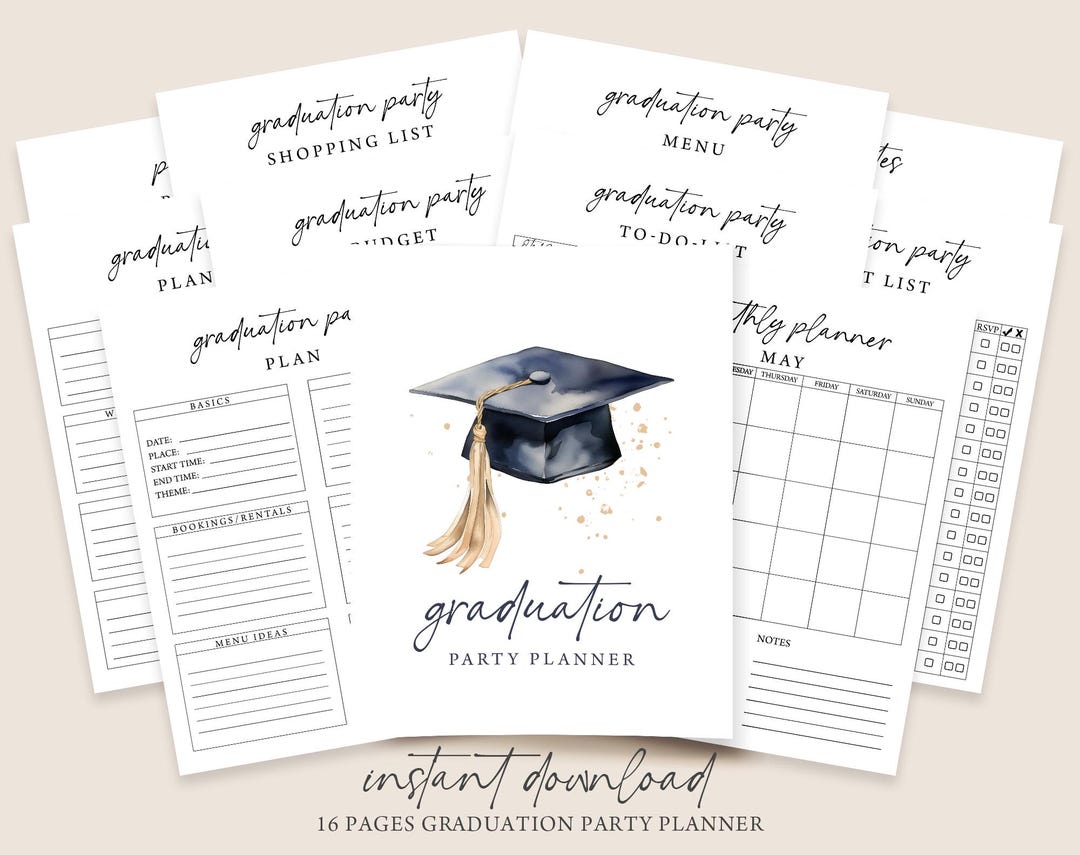 Graduation Party Planner | Cap & Tassel Navy Blue | Printable Boys Grad ...
