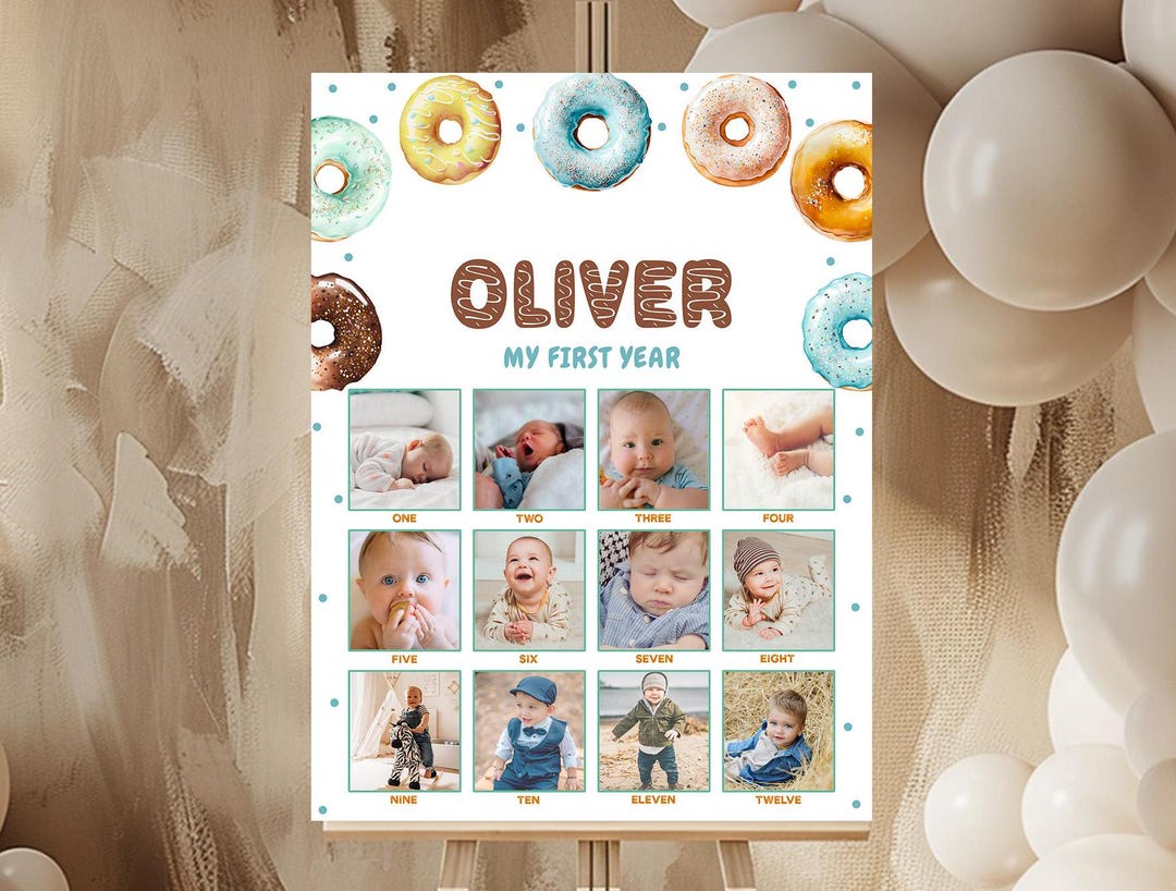 Photo Milestone Sign, 12 Months Poster, Baby Year in Photos | Donut ...