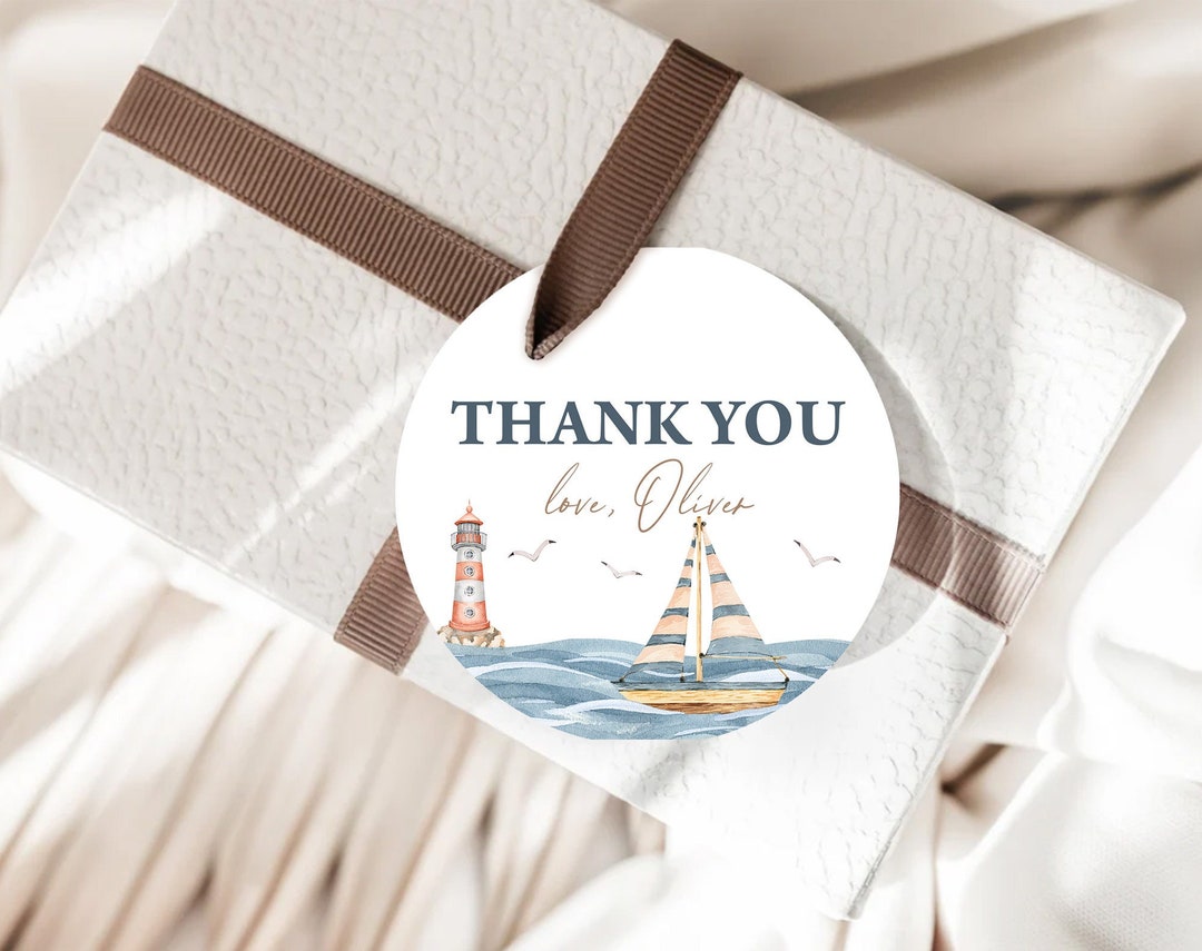 Editable Round Favor Tags, Birthday Gift Tags Stickers | Nautical ...