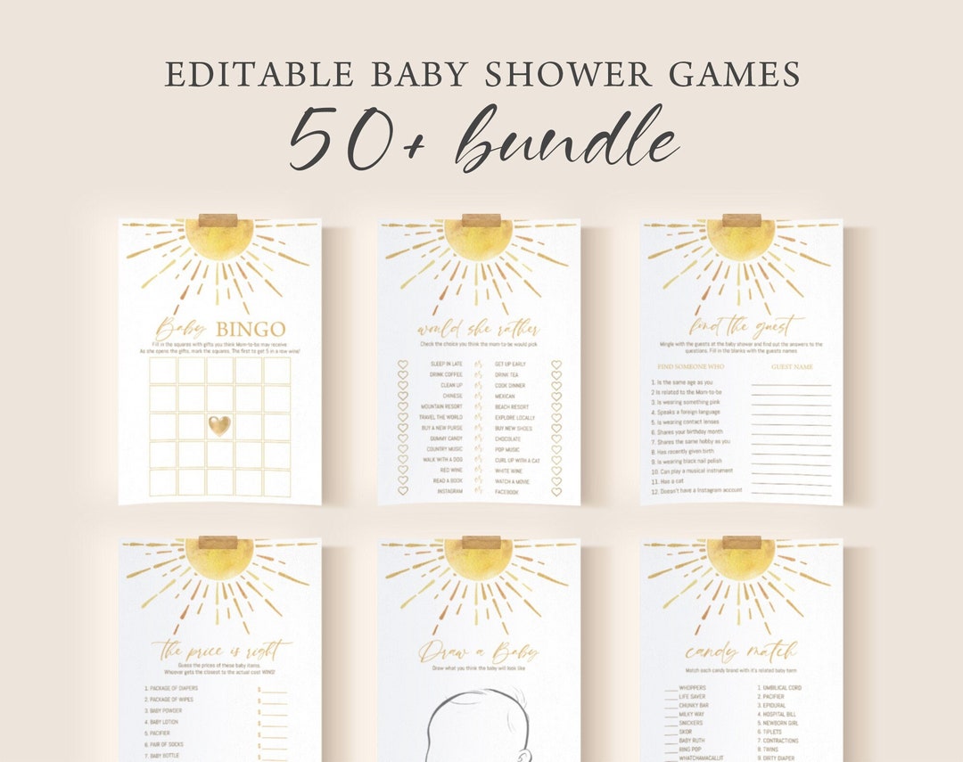 Sunshine Baby Shower Games Bundle, Sun Baby Shower Party Games Pack ...